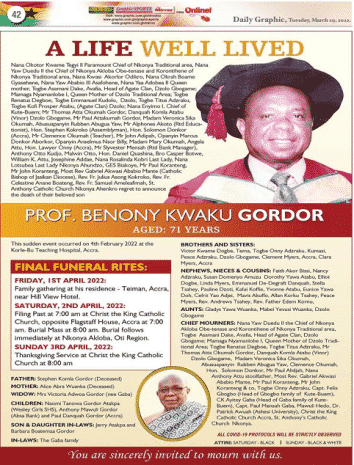 Prof. Benony Kwaku Gordor | R.I.P Ghana