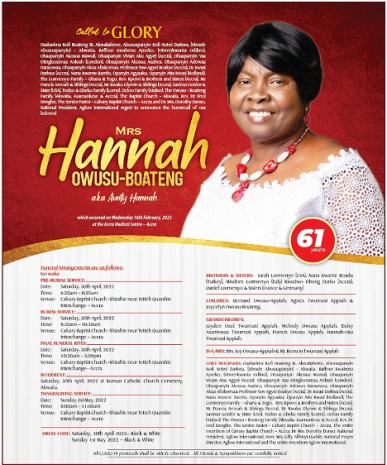 Mrs. Hannah Owusu-Boateng a.k.a Aunty Hannah | R.I.P Ghana