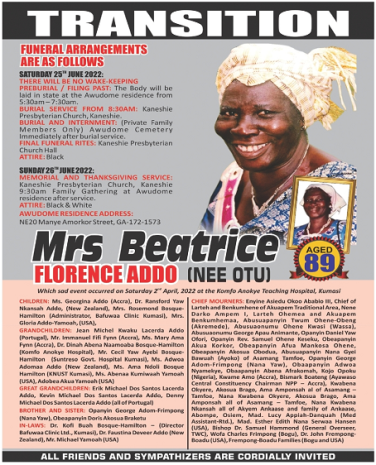 Mrs. Beatrice Florence Addo | R.I.P Ghana