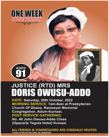 Justice (Rtd) Mrs Doris Owusu-Addo | R.I.P Ghana