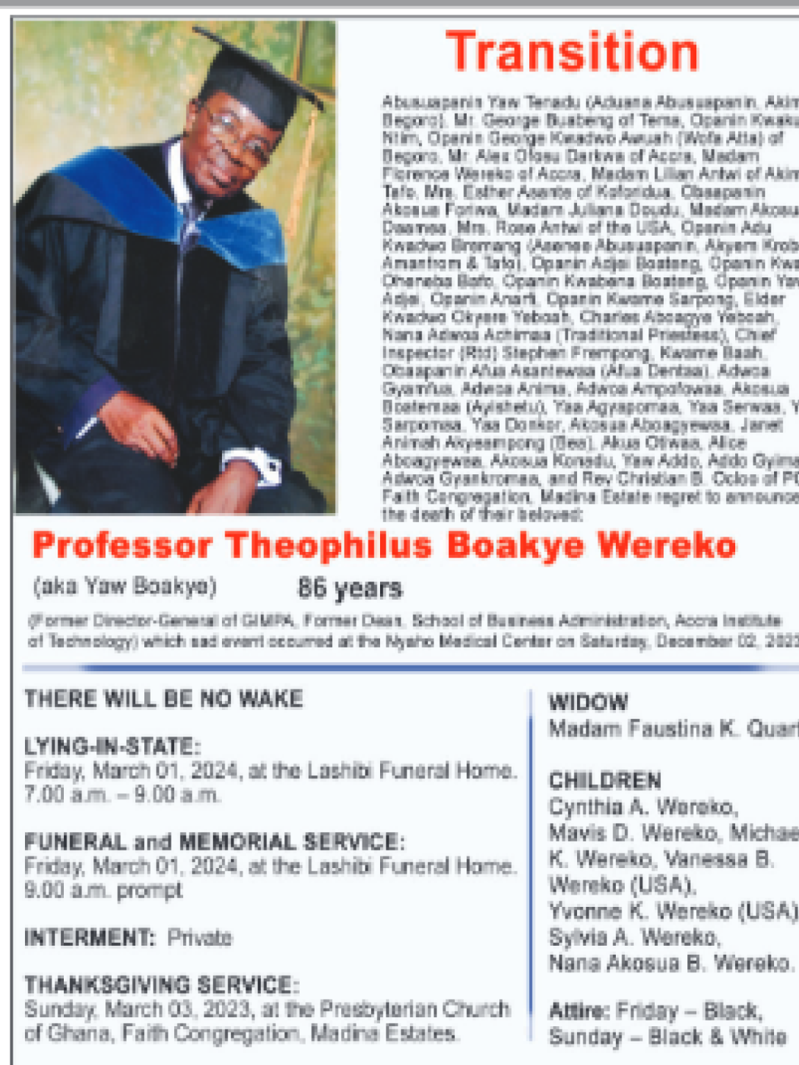 Professor Theophilus Boakye Wereko | R.I.P Ghana